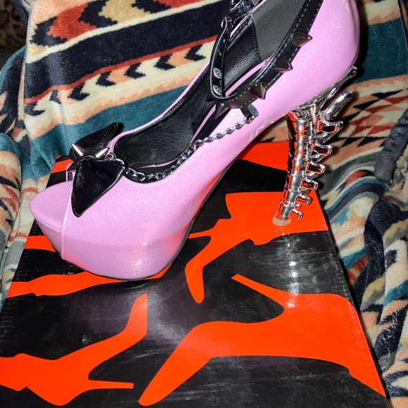 Show Story | Shoes | Show Story Pink Glitter Chained Rivets Bone High ...